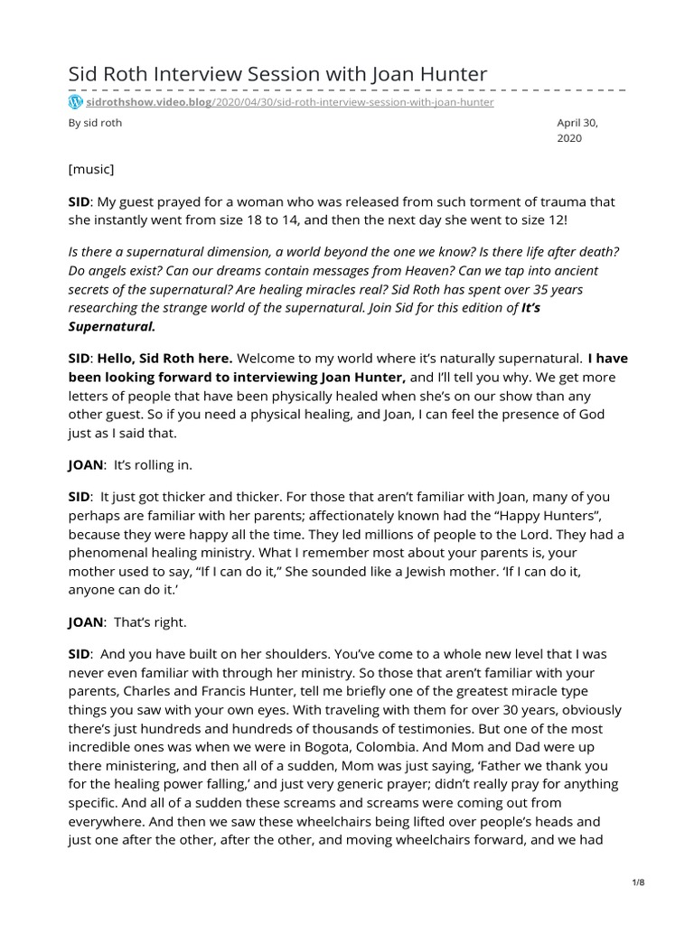 Sid Roth Interview Session With Joan Hunter | PDF | Prayer | Heart