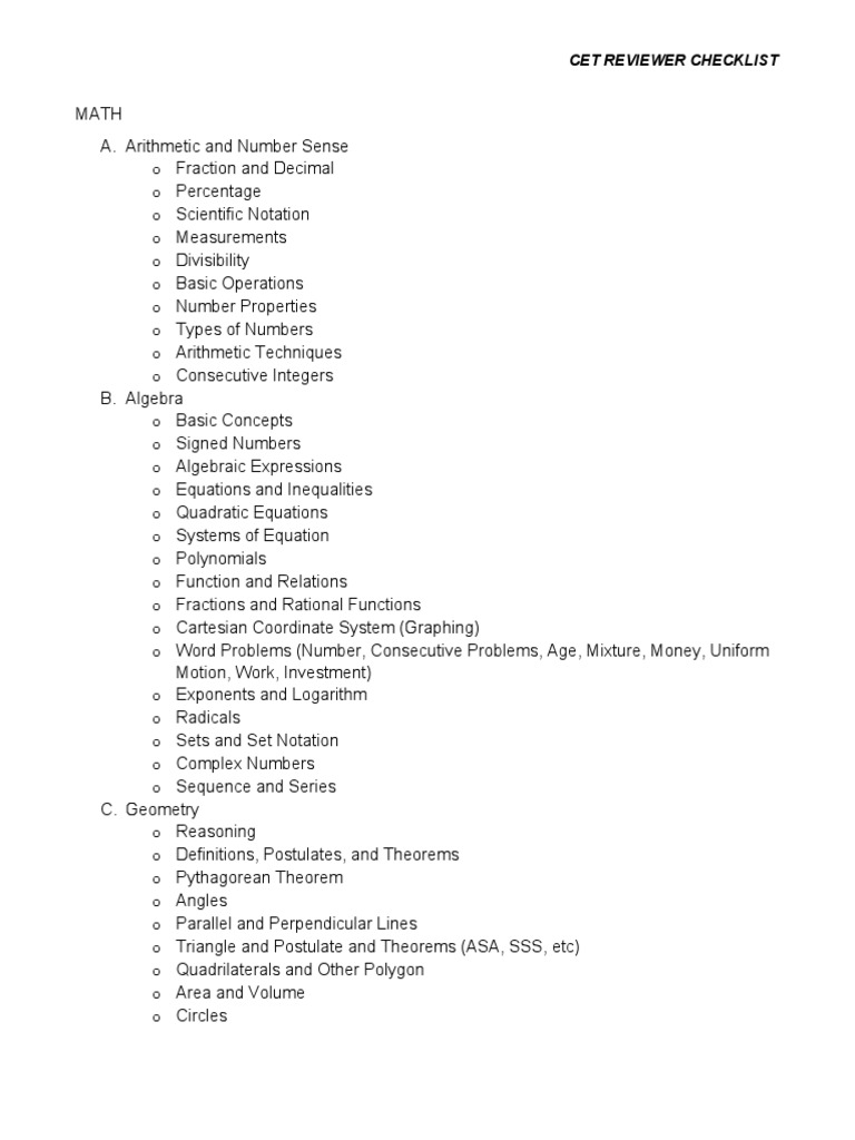 Cet Reviewer Checklist | PDF | Numbers | Electron Configuration