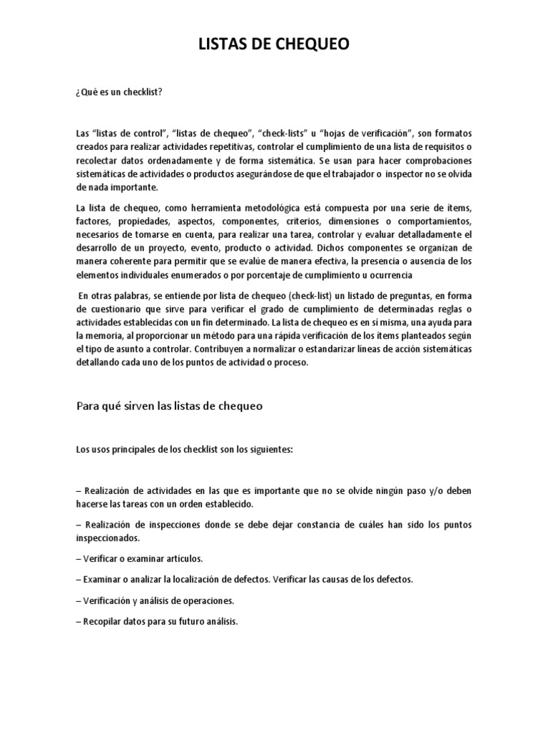 Qué Es Un Checklist | PDF | Planificación | Información