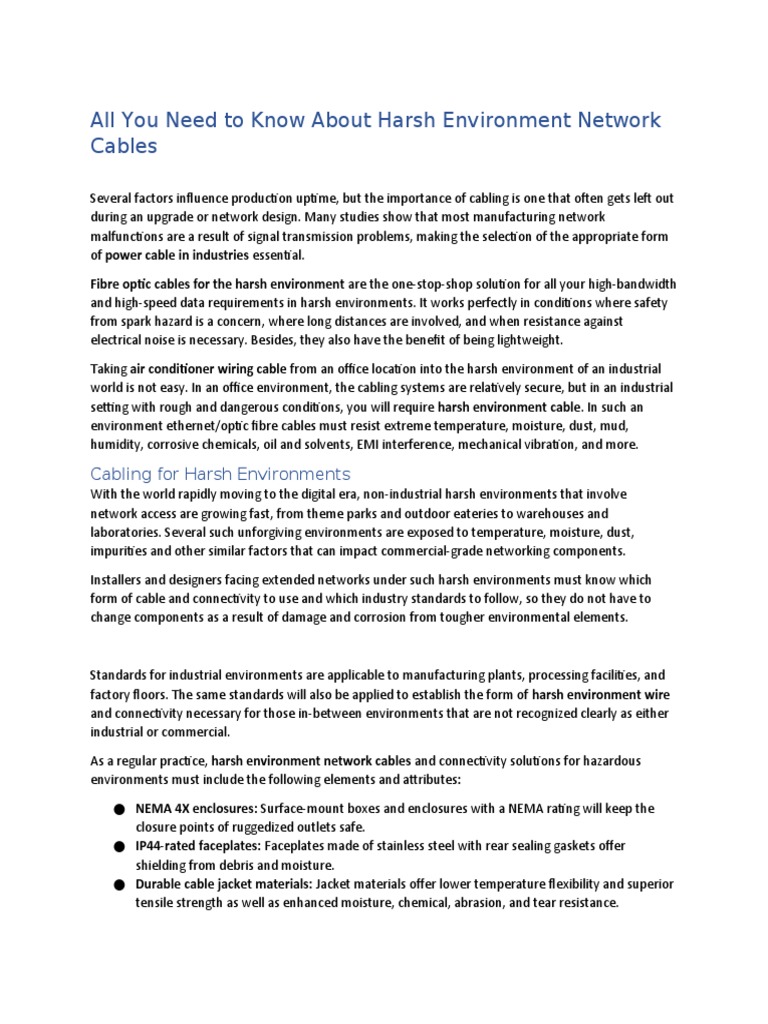 Harsh Environment Network Cable Solutions | PDF | Engineering ...