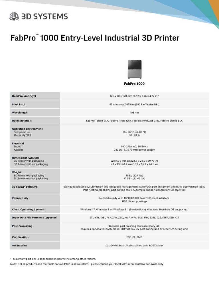 Fabpro 1000 Entry-Level Industrial 3D Printer | PDF | Pounds Per Square ...