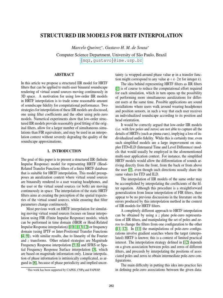 Structured Iir Models For HRTF Interpolation | PDF | Kalman Filter ...