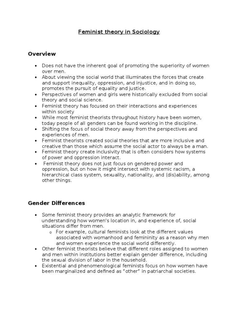 Feminist Theory in Sociology Overview | PDF | Feminist Theory | Feminism