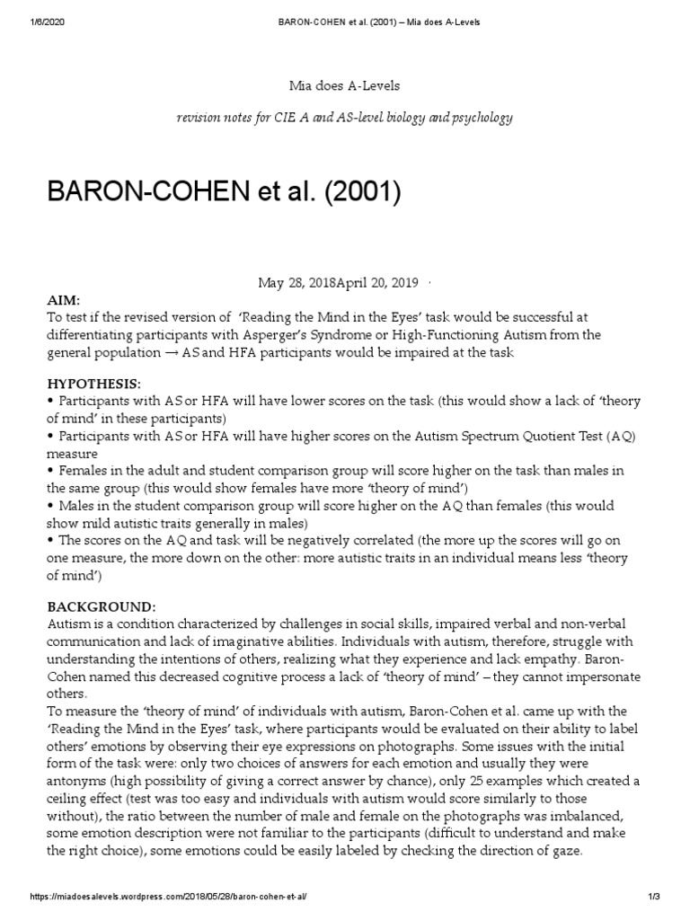 BARON-COHEN Et Al. (2001) : Revision Notes For CIE A and AS-level ...