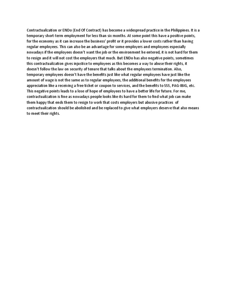 Effects Of Contractualization Endo In The Philippines Pdf
