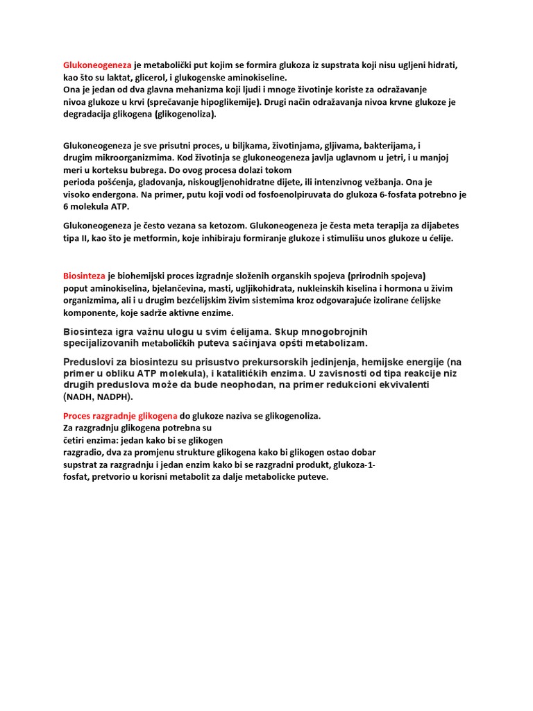 Glukoneogeneza. Biosinteza I Razgradnja Glikogena PDF | PDF