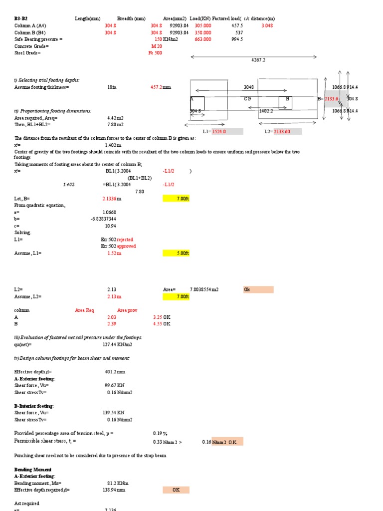 Structural design calculations for reinforced concrete column footings ...