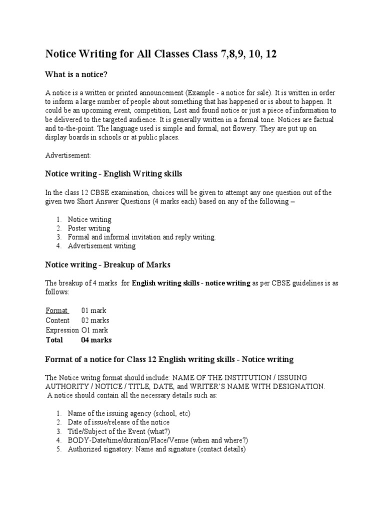 Notice and Letter Writting | PDF | Signature | Question