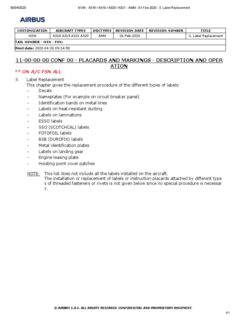 GOW - A318 - A319 - A320 - A321 - AMM - 01-Feb-2020 - 3. Label ...