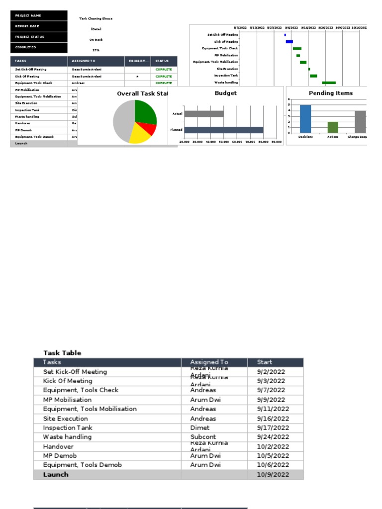 Overall Task Status Budget Pending Items: Project Name | PDF | Business