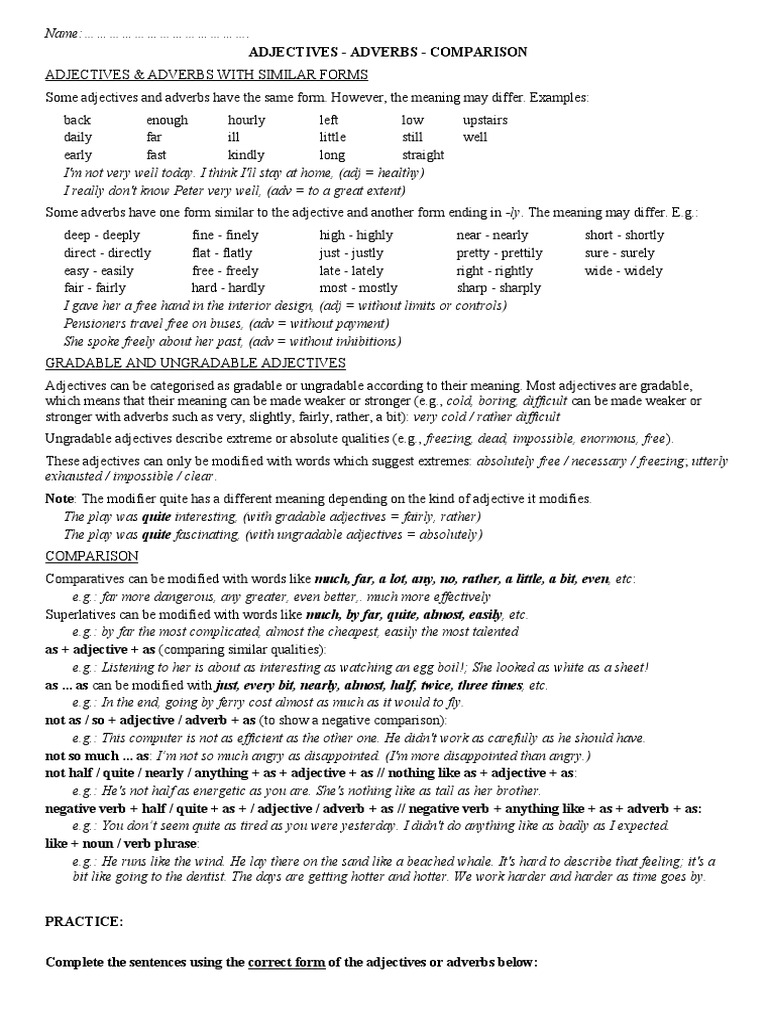 U23 Adjectives-Adverbs-Comparison HS | PDF | Adjective | Grammar