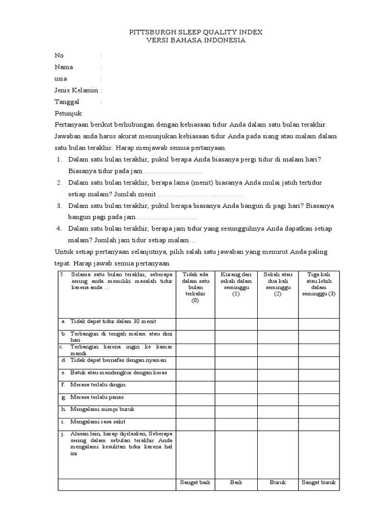 Instrument PSQI (Indonesia) | PDF