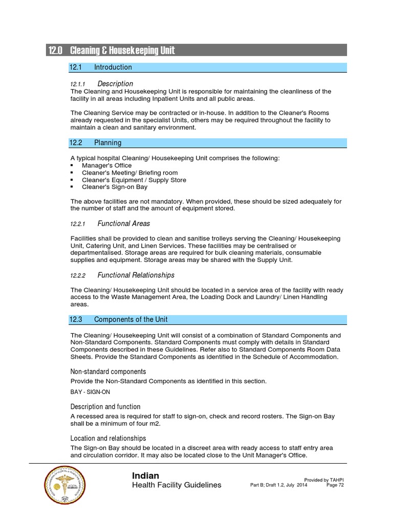 Cleaning & Housekeeping Unit Guidelines | PDF | Housekeeping | Health Care