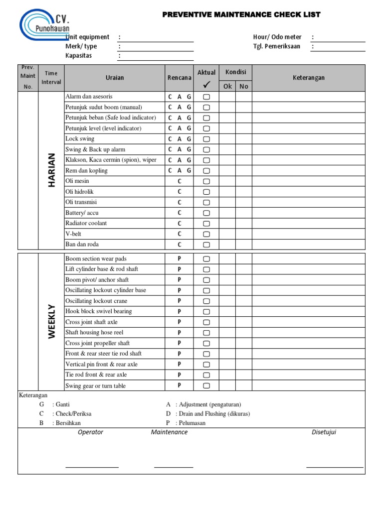 Preventive Maintenance Checklist | PDF | Axle | Vehicle Parts