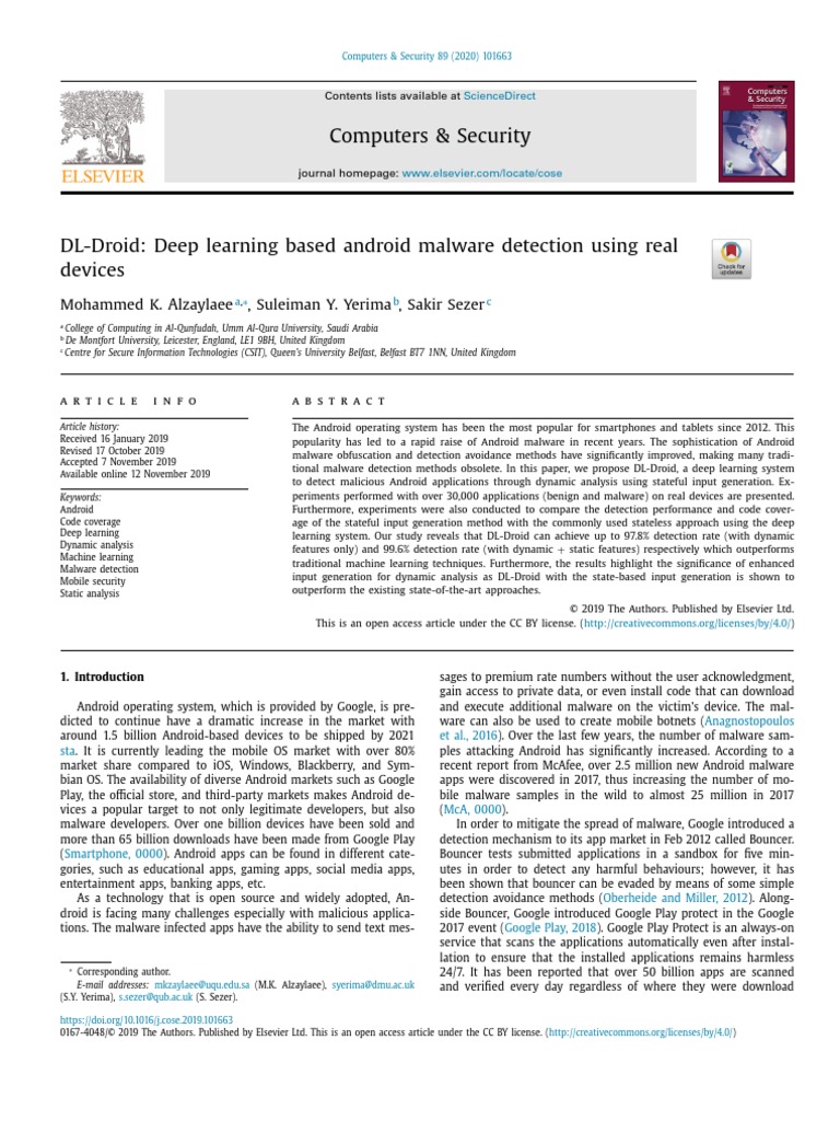 Deep Learning Based Android Malware Detection Using Real PDF | PDF ...