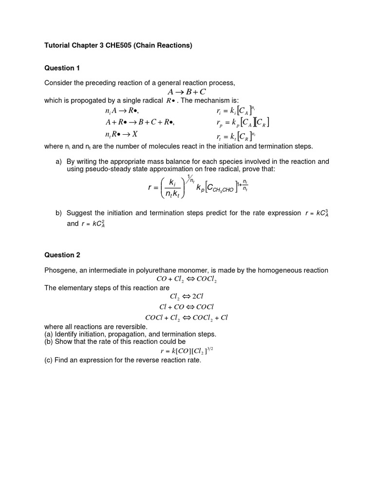 Chain Reaction Kinetics Guide | PDF | Chemical Reactions | Change