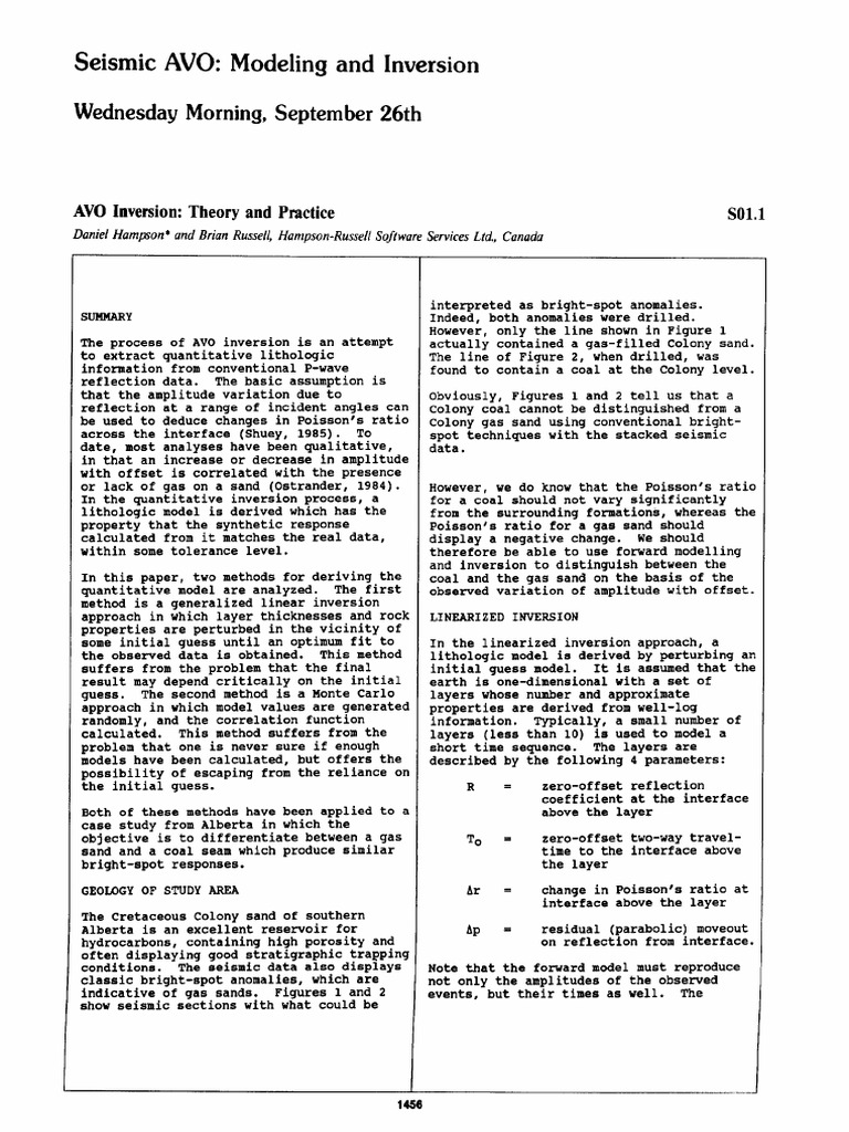 Seismic: AVO: Modeling and Inversion Wednesday Morning, September | PDF ...