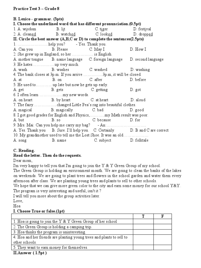 Grade 8 Practice Test Overview | PDF | Foreign Language Studies | Home ...