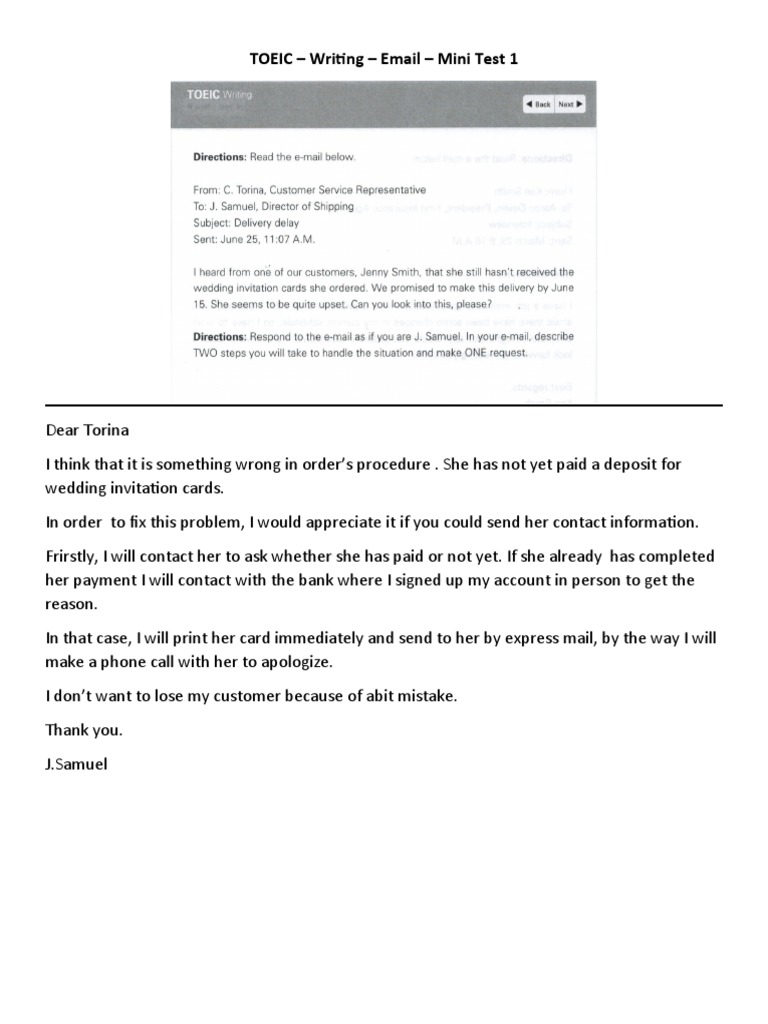 TOEIC - Writing - Email - Mini Test 1 | PDF
