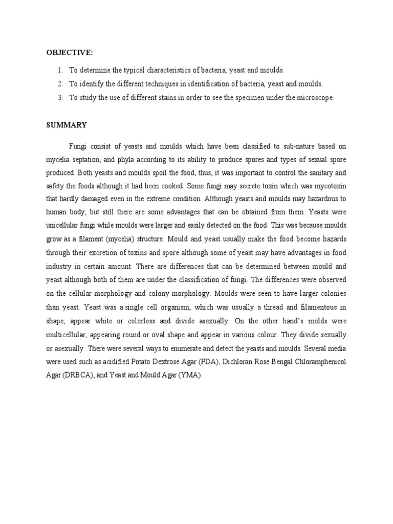 OBJECTIVE - Yeast and Mould | PDF