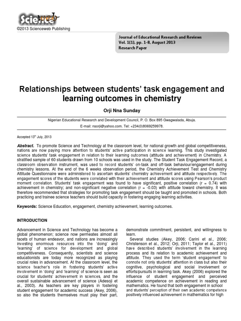 Relationships Between Students' Task Engagement and Learning Outcomes ...