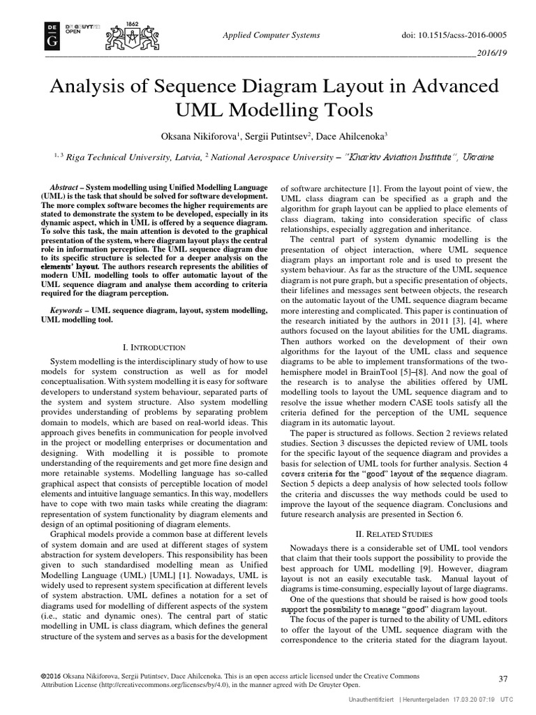 Applied Computer Systems) Analysis of Sequence Diagram Layout in Advanced UML Modelling Tools ...