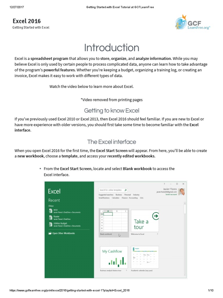 1-Getting Started With Excel Tutorial at GCFLearnFree | PDF | Microsoft ...