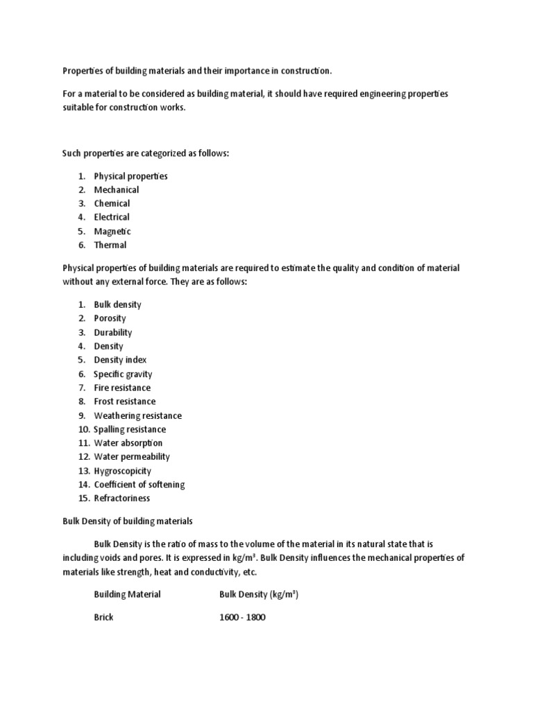 Properties of Building Materials and Their Importance in Construction ...