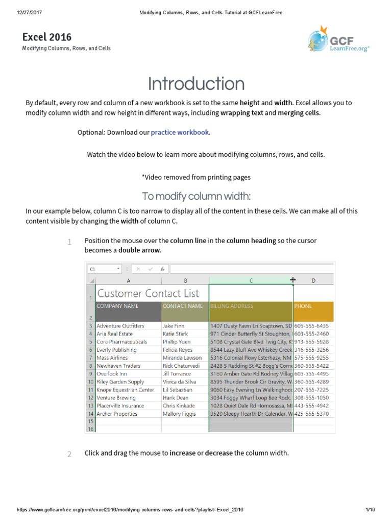 5 Modifying Columns Rows And Cells Tutorial At Gcflearnfree Pdf Microsoft Excel Menu