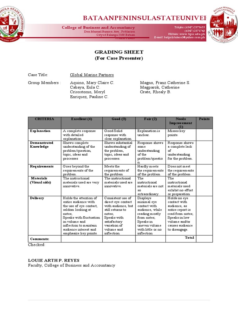 Bataanpeninsulastateuniversity: Grading Sheet | PDF | Psychological Concepts | Cognition