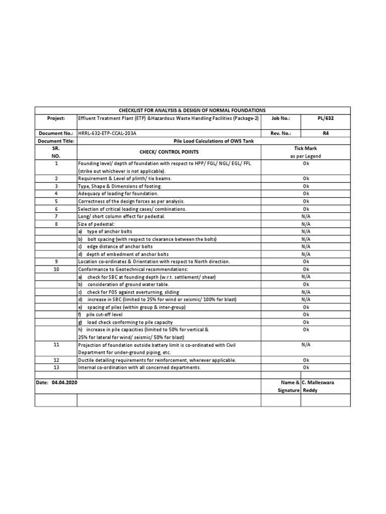 ETP Foundation Design Checklist | PDF | Deep Foundation | Mechanical ...