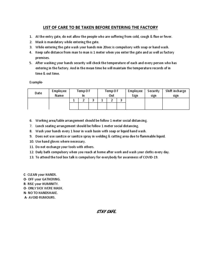 Factory Entry Safety Guidelines | PDF