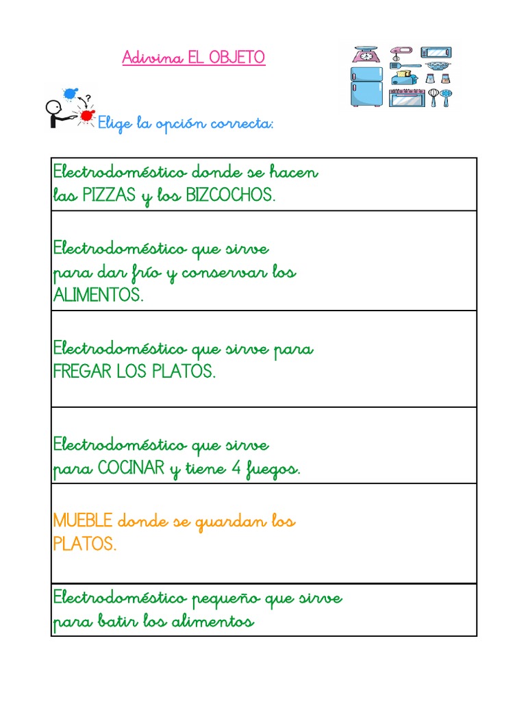 Adivinanzas de objetos de cocina | PDF | Hogar, jardinería y bricolaje ...