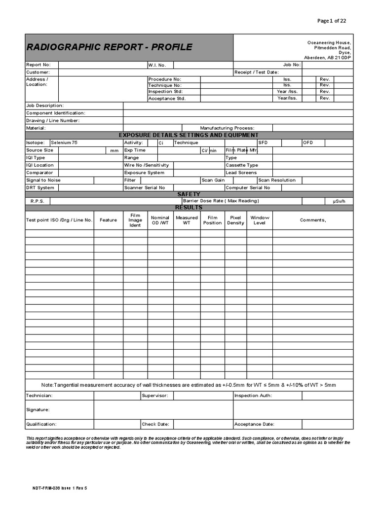 NDT-FRM-038 1.5 Profile Radiography Report | PDF | Radiography | Image ...