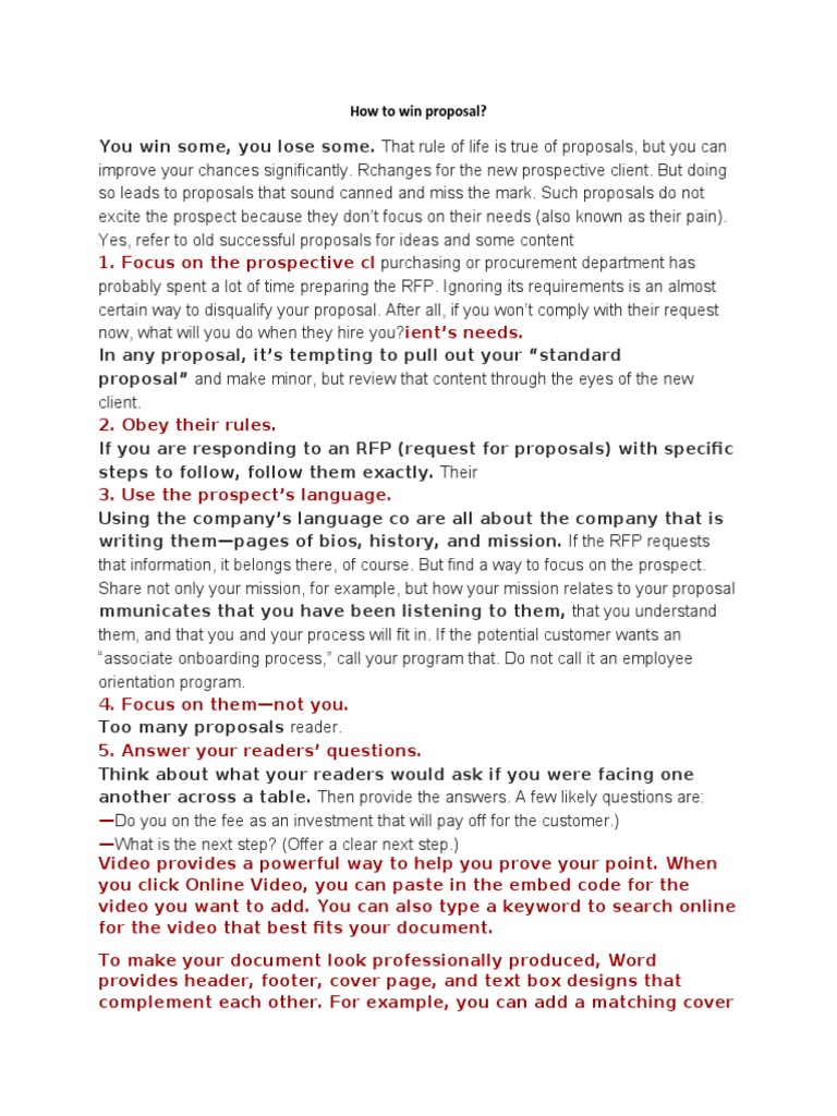 How To Win Proposal | PDF | Proofreading | Request For Proposal
