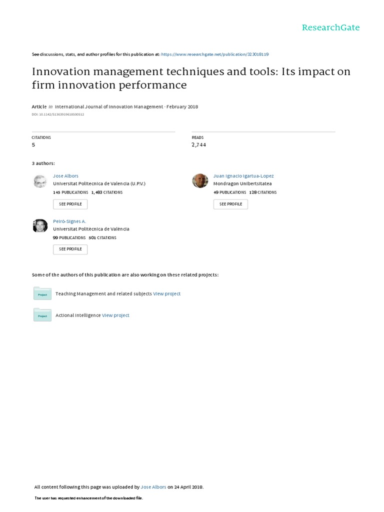 Innovation Management Techniques And Tools Its Impact On Firm