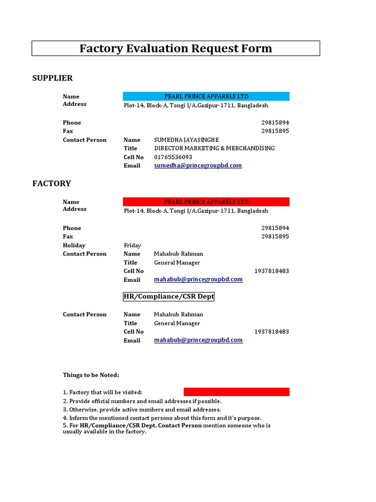 Factory Evaluation Request Form | PDF