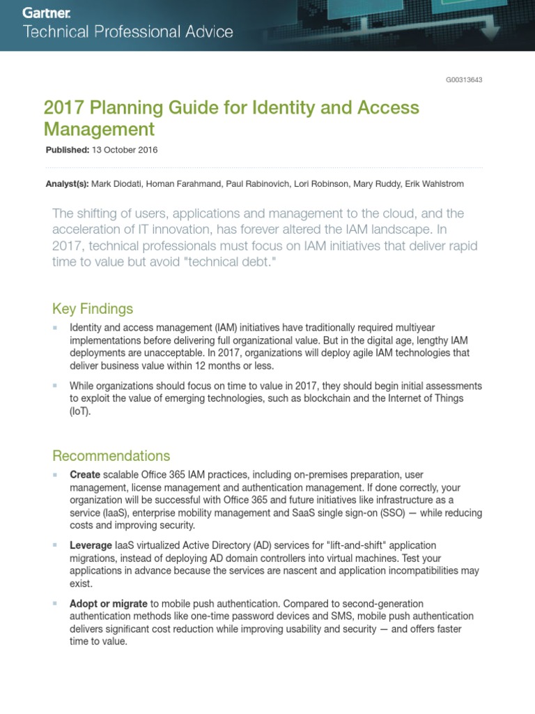 2017 Planning Guide For Identity and Access Management: Key Findings ...