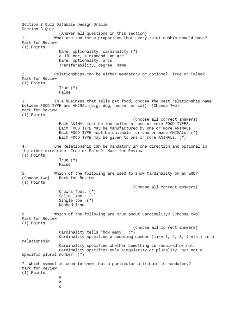 Section 3 Quiz, Database Design ORACLE | PDF | Scientific Modeling | Semiotics