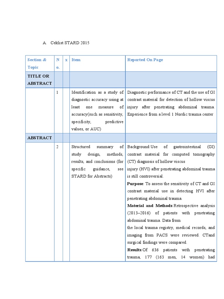 Checklist Stard | PDF | Ct Scan | Sensitivity And Specificity