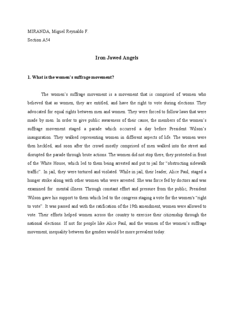 Iron Jawed Angels: 1. What Is The Women's Suffrage Movement? | PDF ...