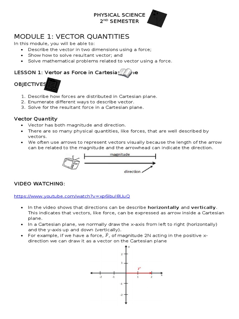 Module 1 Vector Quantities Physical Science 2 Semester Pdf Euclidean Vector Cartesian