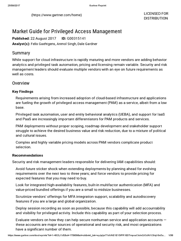 Market Guide For Privileged Access Management Aug 2017 PDF | PDF ...