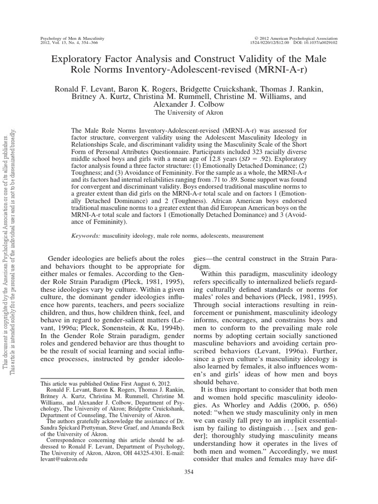 Exploratory Factor Analysis and Construct Validity of The Male Role ...