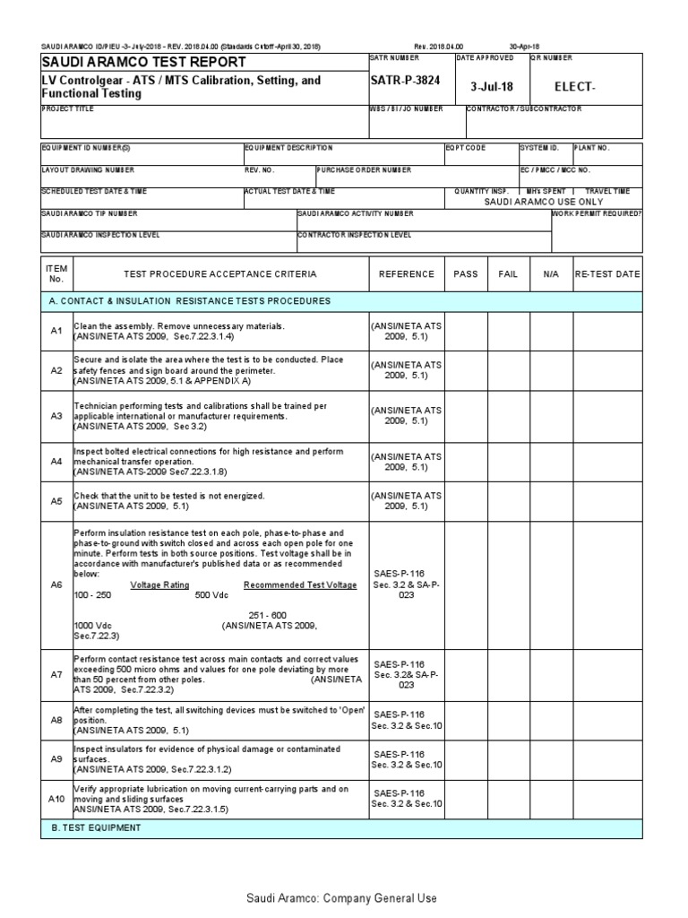 Saudi Aramco Test Report | PDF | Calibration | Relay