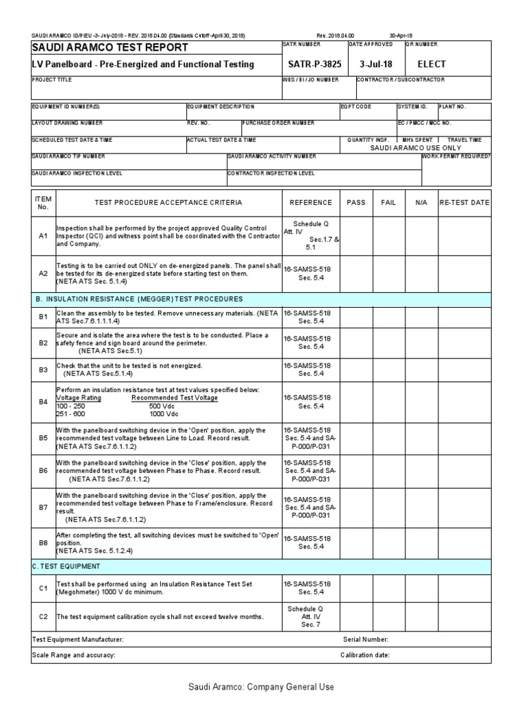 Saudi Aramco Test Report: LV Panelboard - Pre-Energized and Functional ...