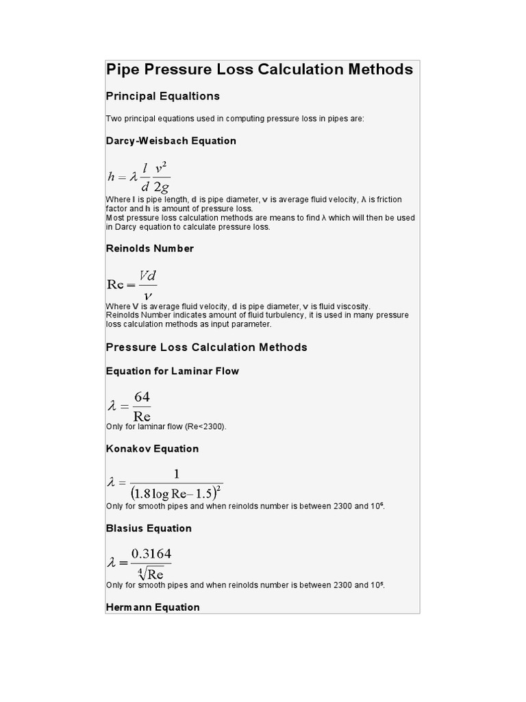 Pipe Pressure Loss Calculation Methods | PDF | Reynolds Number | Liquids