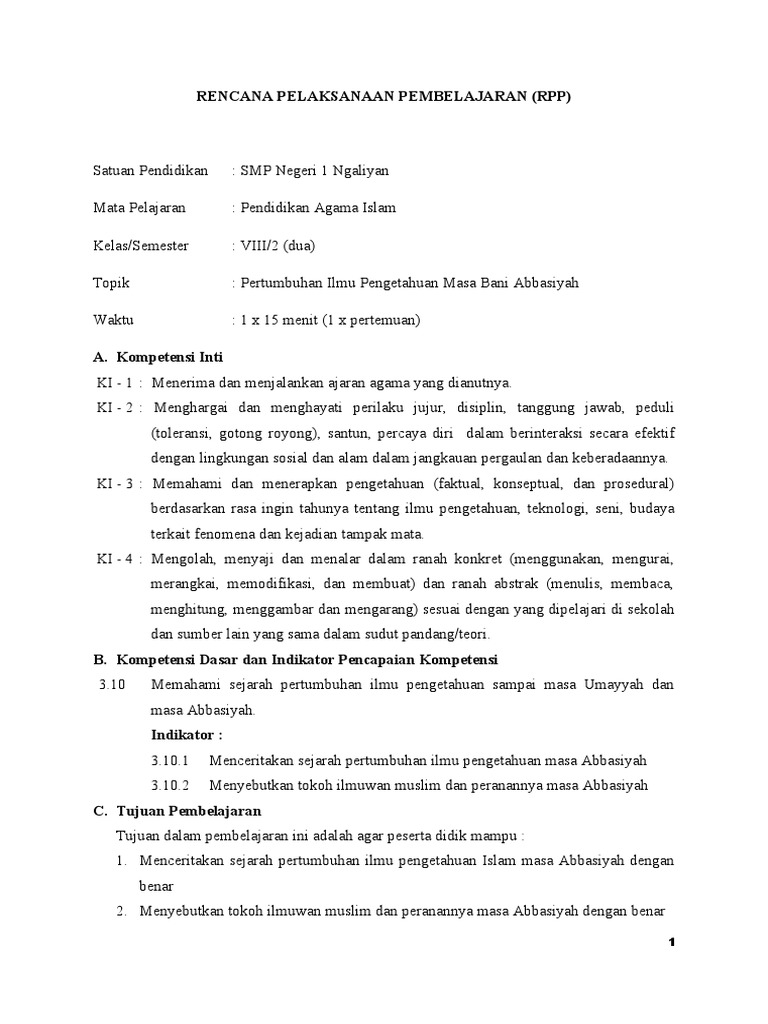 Rencana Perencanaan Pembelajaran RPP Pen | PDF