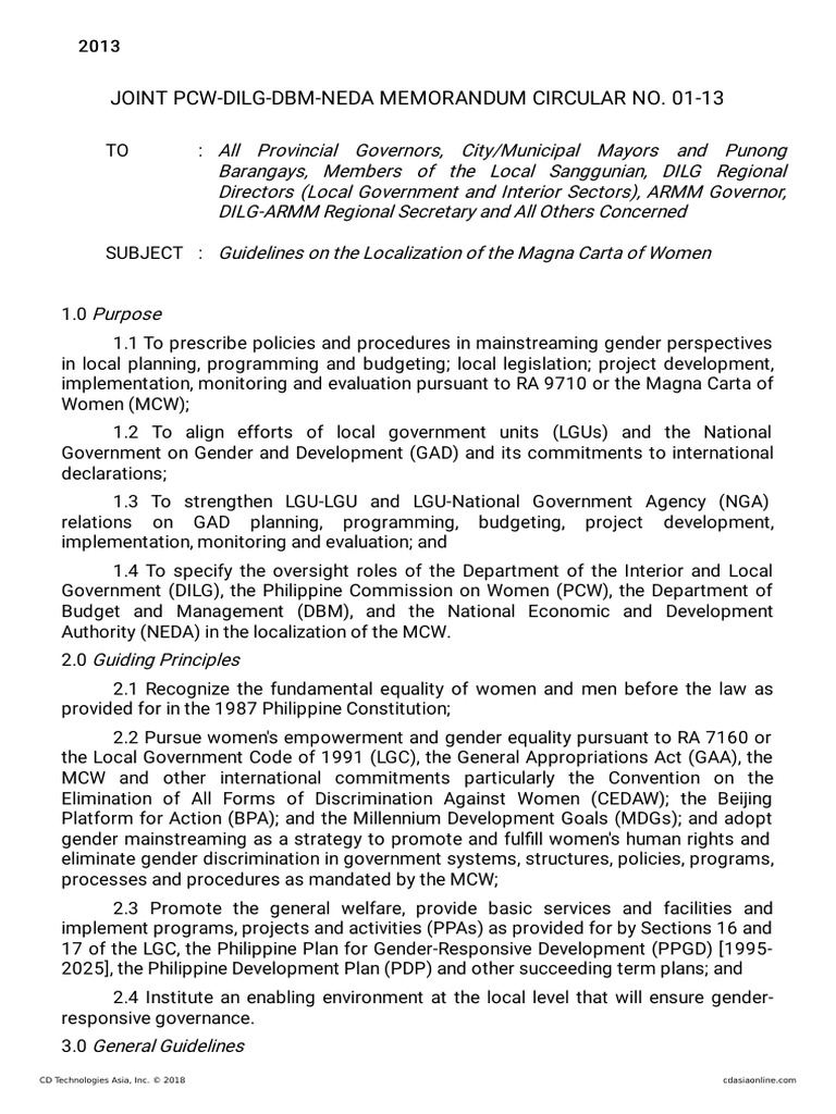 Joint Pcw-Dilg-Dbm-Neda Memorandum Circular No. 01-13: CD Technologies ...