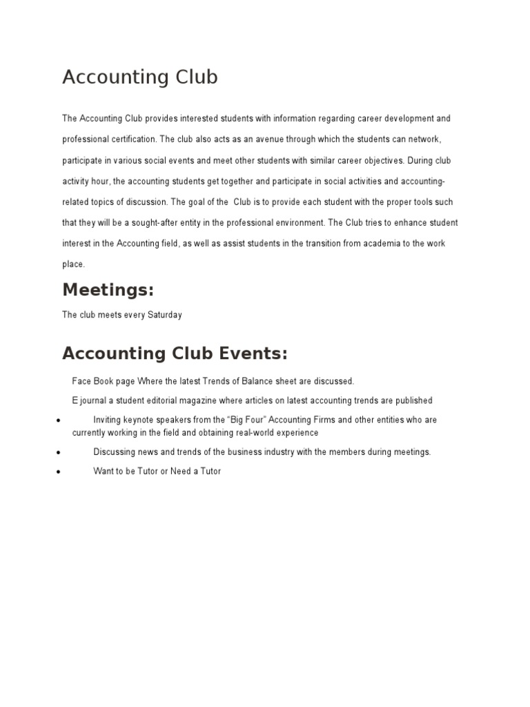 Accounting Club: Meetings | PDF